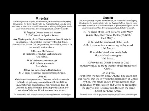 Angelus English Or Latin Large Prayer Holy Card Etsy