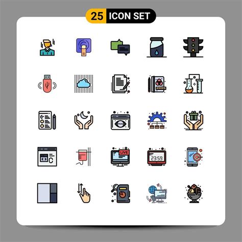 Universal Icon Symbols Group Of 25 Modern Filled Line Flat Colors Of Usb Maps Chat Light Drop