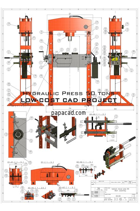 Diy Manual Hydraulic Press 2d Cad Drawings For Production Autodesk Inventor 2d Dwg And 3d Cad