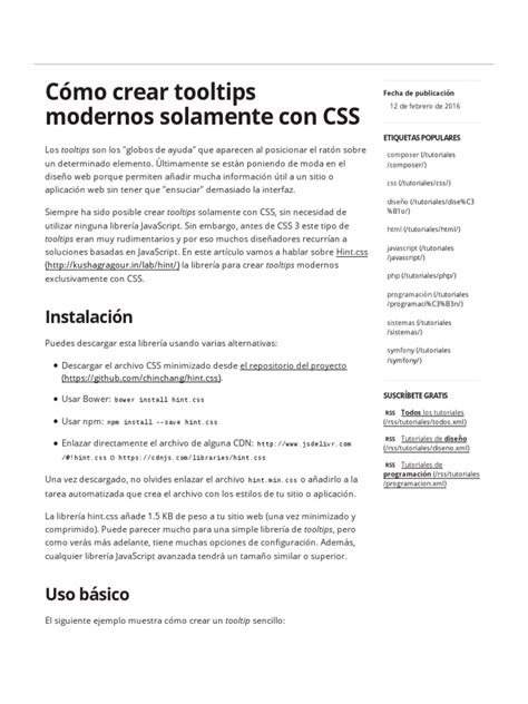 Como Crear Tooltips Modernos Solamente Con Css Pdf Hojas De Estilo En Cascada Html