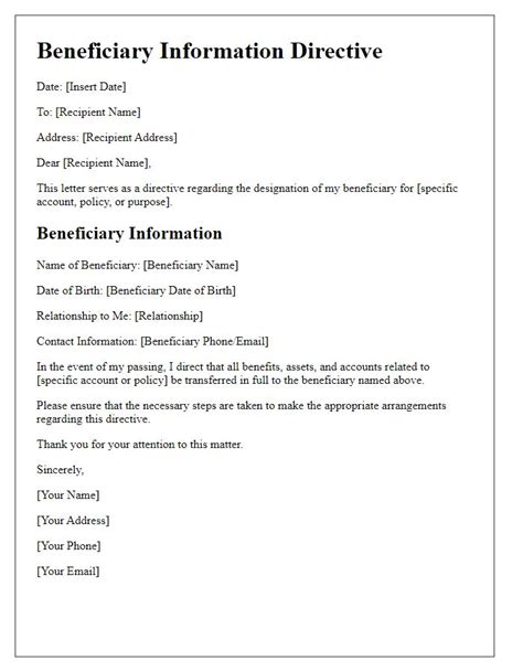 Letter Template For Beneficiary Official Direction Letter Free