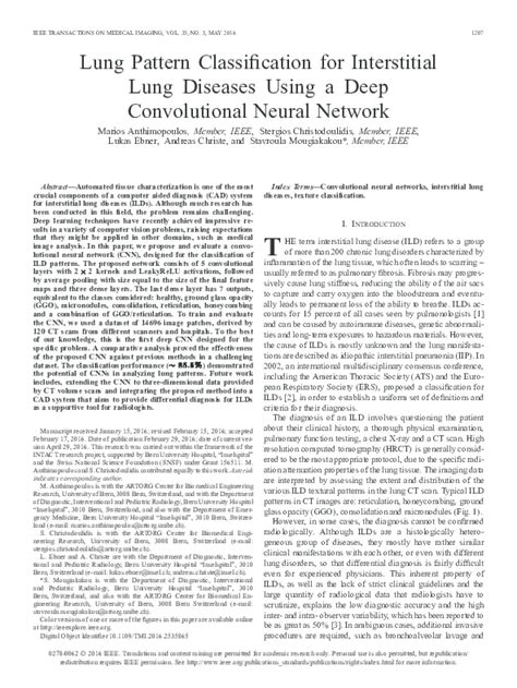 Pdf Lung Pattern Classification For Interstitial Lung Diseases Using