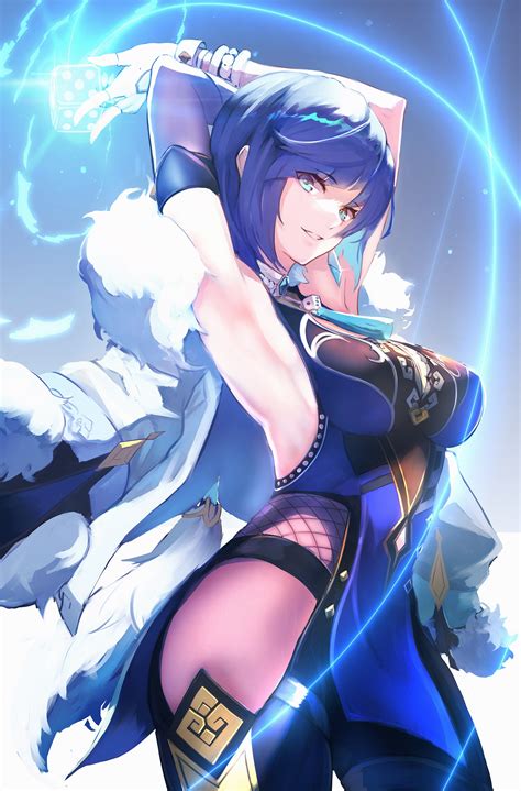 Ymmt Yelan Genshin Impact Genshin Impact Absurdres Highres 1girl Armpits Asymmetrical