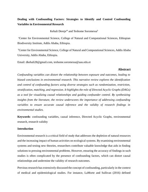 Pdf Dealing With Confounding Factors Strategies To Identify And