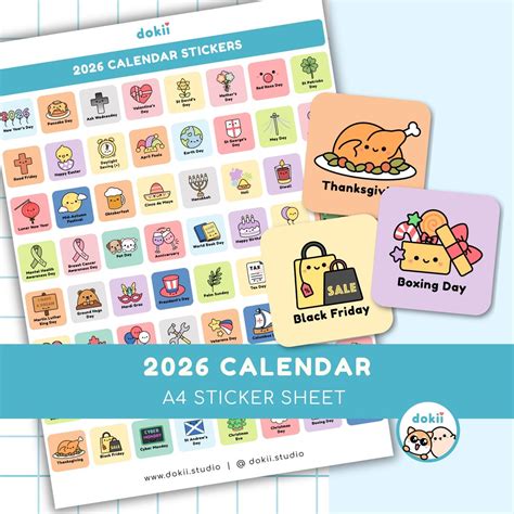2026 Ultimate Calendar Sticker Sheet 64 Cute Full Yearly Events