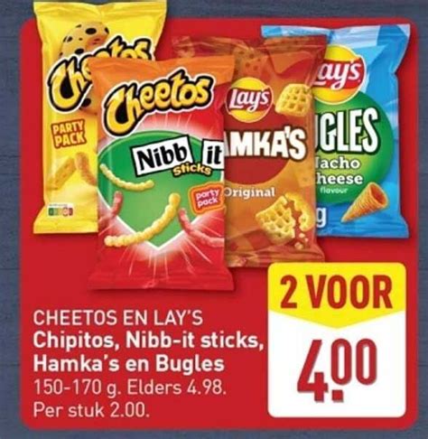 Cheetos En Lays Chipitos Nibb It Sticks Hamkas En Bugles Aanbieding Bij Aldi Folderfeestnl