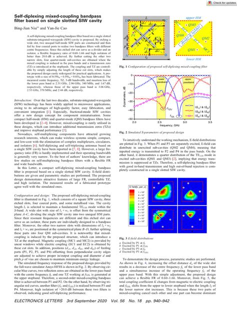 Electronics Letters 2020 Niu Self Diplexing Mixed Coupling Bandpass Filter Based On Single