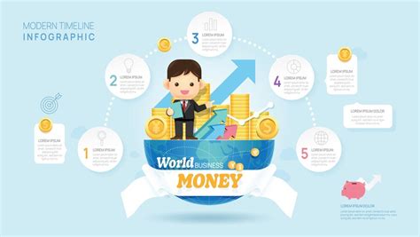 비즈니스용 인포그래픽 타임라인 다이어그램 템플릿 5단계 벡터 인포그래픽 플로우 차트 프레젠테이션을 위한 원 주제가 있는 최신 로드맵 프리미엄 벡터