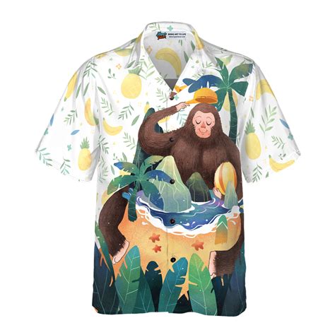 Artistic Bigfoot On The Beach Hawaiian Shirts For Men Sasquatch Shirt