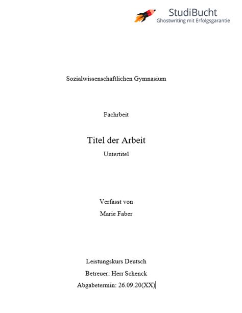 Facharbeit Deckblatt Deckblatt Hausarbeit Schule Vorlage Word