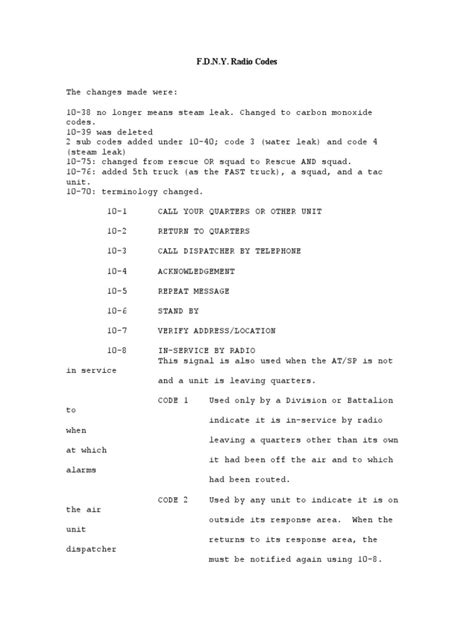 Fdny Radio Codes Pdf New York City Fire Department
