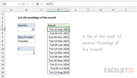 List Nth Weekdays Of The Month Excel Formula Exceljet