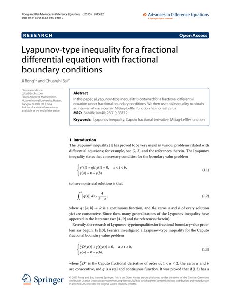 Pdf Lyapunov Type Inequality For A Fractional Differential Equation
