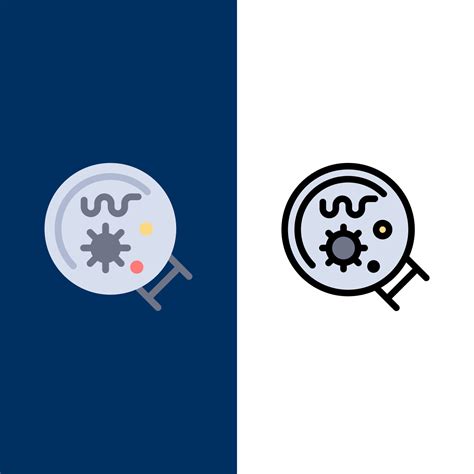 Germs Laboratory Magnifier Science Icons Flat And Line Filled Icon Set Vector Blue Background