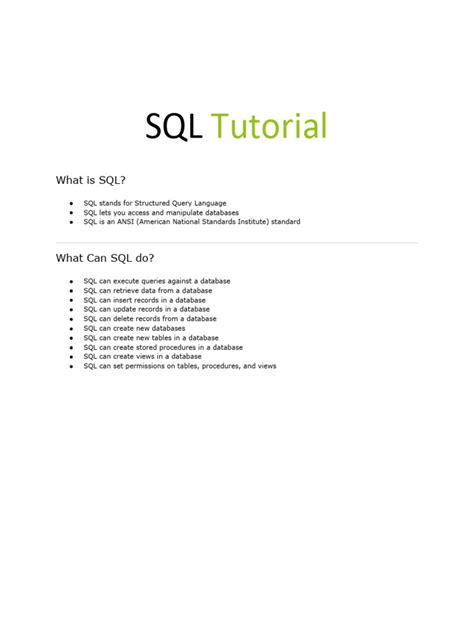 Sql Tutorial Pdf Sql Databases