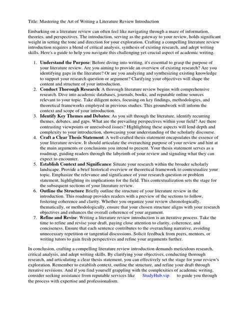 How To Do A Literature Review Introduction Pdf Essays Literature