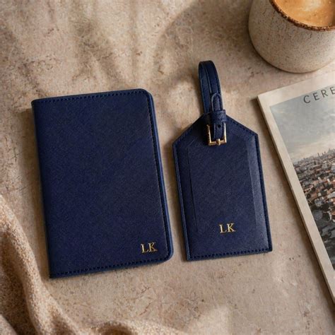 Personalized Blue Passport Holder And Luggage Tag Set Custom Leather
