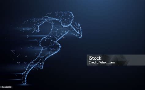 추상 런닝 맨 양식 라인과 삼각형 어두운 파란색 배경에 네트워크를 연결 하는 포인트 일러스트 벡터 건강관리와 의술에 대한 스톡 벡터 아트 및 기타 이미지 Istock