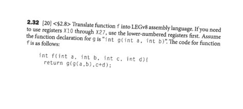 Translate Function F Into Legv8 Assembly Language