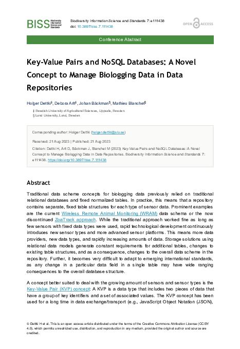 Pdf Key Value Pairs And Nosql Databases A Novel Concept To Manage Biologging Data In Data