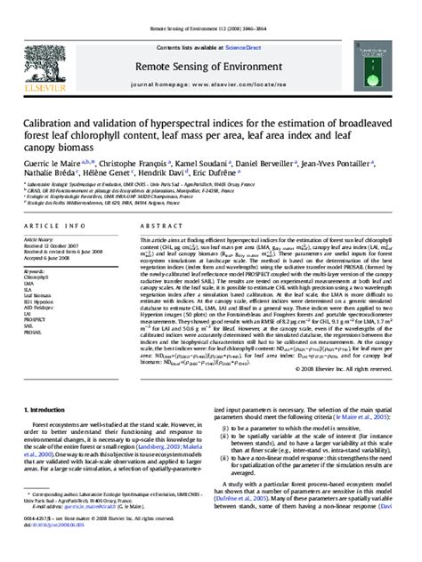 Pdf Calibration And Validation Of Hyperspectral Indices For The Estimation Of Broadleaved