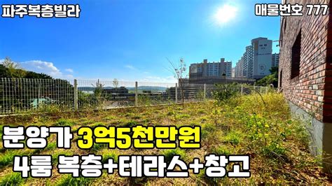 파주복층빌라 기준층보다 저렴한 3억 중반대의 4룸 복층 막힘없는 정원테라스와 대형창고까지 이제 이 가격대는 없는거 더 잘아실거에요 Youtube