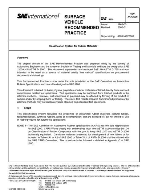 Sae J200 Classification System For Rubber Materials 2005 Pdf
