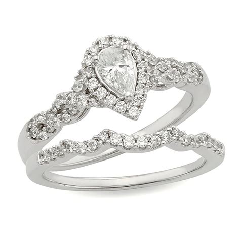 White Gold Pear Shape Diamond Halo Bridal Set Engagement No W3037 Kw