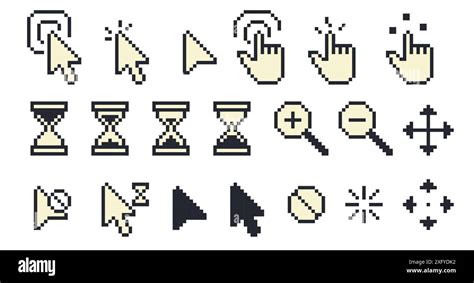 Pixel Cursors Retro Vintage Pointer Cursor Arrow Hand Finger Icons 8 Bit Computer Game Mouse