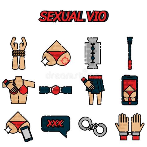 Sexual Vio Flat Icons Set Stock Vector Illustration Of Object