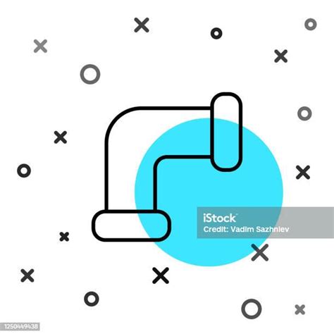 흰색 배경에 격리 된 블랙 라인 산업 금속 파이프 아이콘 다양한 모양의 파이프 라인 부분을 배관합니다 임의동적 모양 벡터 일러스트레이션 가솔린에 대한 스톡 벡터 아트 및