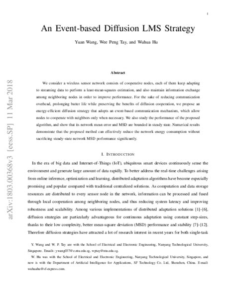 Pdf An Event Based Diffusion Lms Strategy