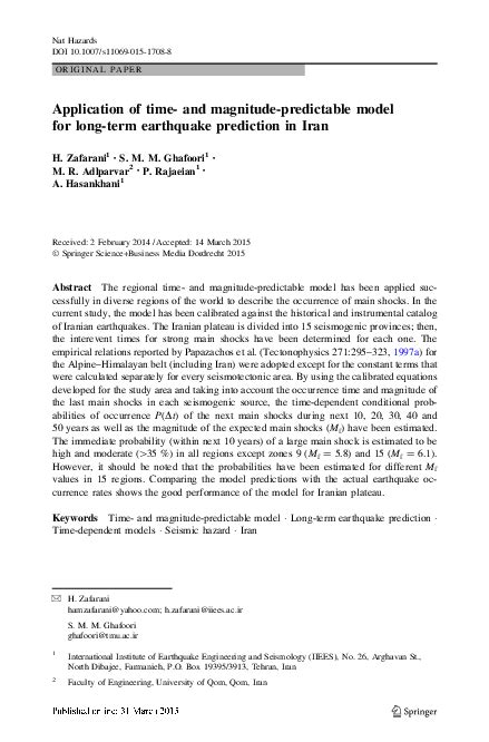 Pdf Application Of Time And Magnitude Predictable Model In The