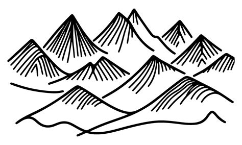 Drawing Mountain With Forest Pine Trees Landscape Black Line Sketch Art Hand Drawn Linear Style