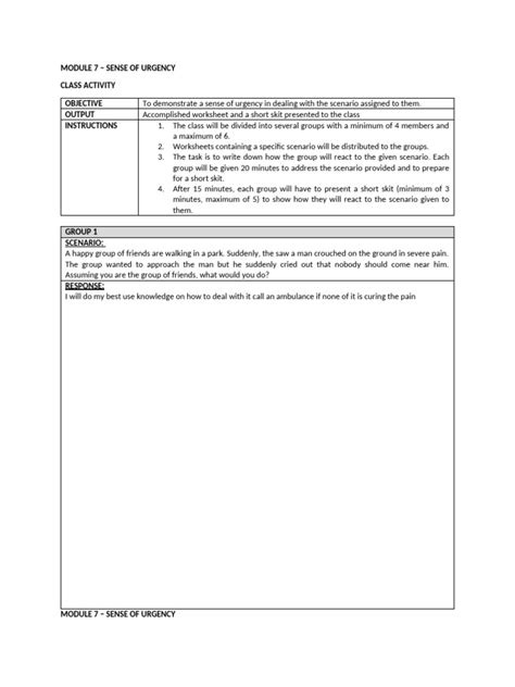 Class Activity Sense Of Urgency Scenarios Pdf