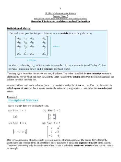 Linear Equations Lecture Note 2 Pdf System Of Linear Equations Matrix Mathematics