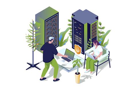 Premium Vector Data Center Web Concept In 3d Isometric Design People Working In Server Room
