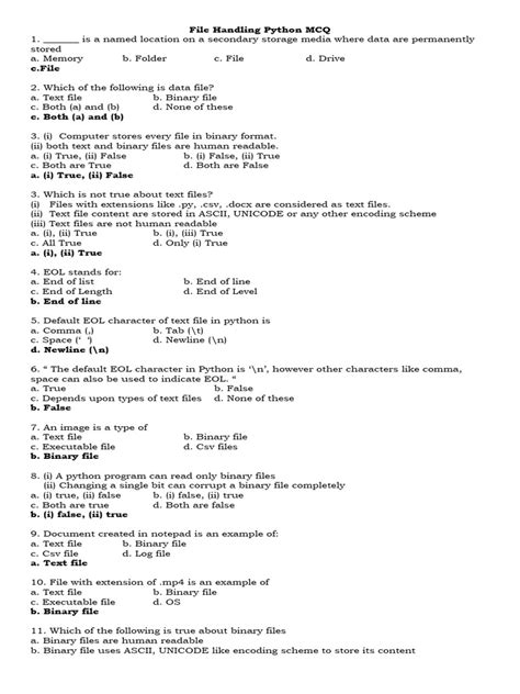 File Handling Python Mcq Pdf Text File Computer File