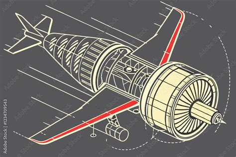 Vector De Stock Technical Schematic Jet Engine Cutaway Intricate Details Engineering