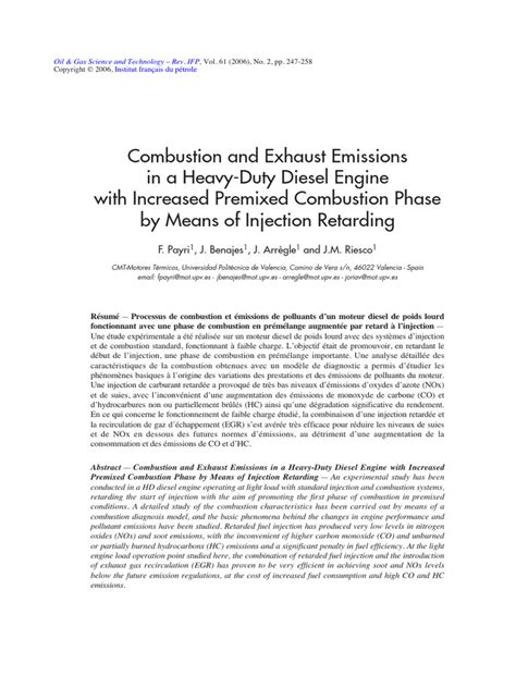 Combustion And Emission With Increased Premixed Combustion Phase By
