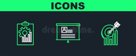 Set Line Target With Graph Chart Clipboard And Board Resume Icon Vector Stock Vector