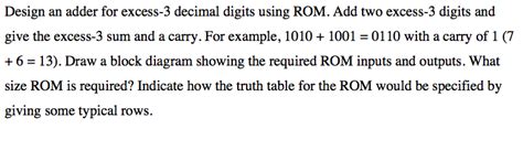 Solved Design An Adder For Excess 3 Decimal Digits Using