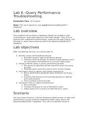 Lab Docx Lab Query Performance Troubleshooting Estimated Time Minutes Note This Lab