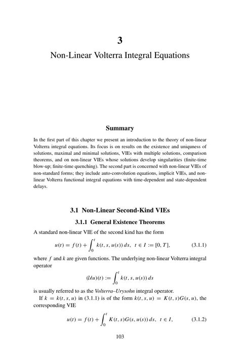 Non Linear Volterra Integral Equations Chapter 3 Volterra Integral Equations