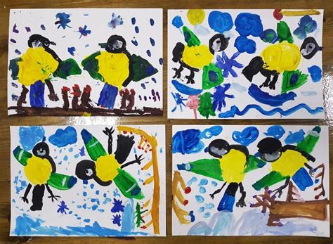 Синички рисование красками гуашь синица живопись детская синицы детское творчество Детские