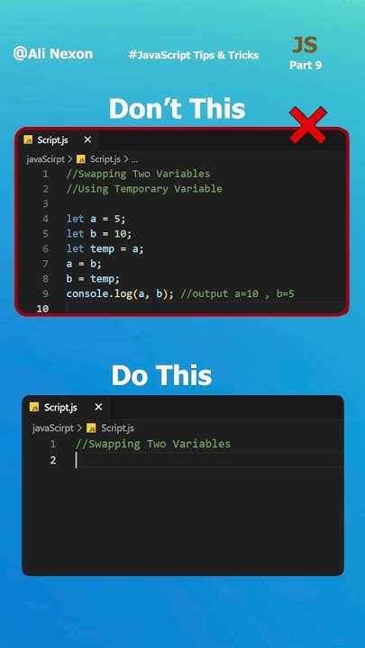 Swap Two Variables In Javascript Temporary Variable Vs Array Destructuring Js Tips Part9