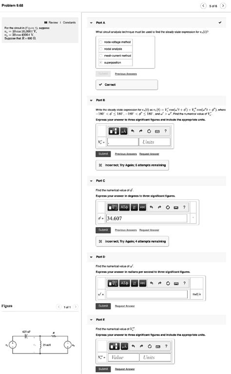 Problem 9 68 Review Of Constants For The Circuit In Figure 1 Suppose V1 10 Cos 16 000v And