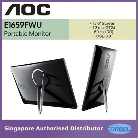 AOC E1659FWU 15 6 Portable LED Monitor USB 3 0 Cable Connection 8ms 60Hz Shopee Singapore