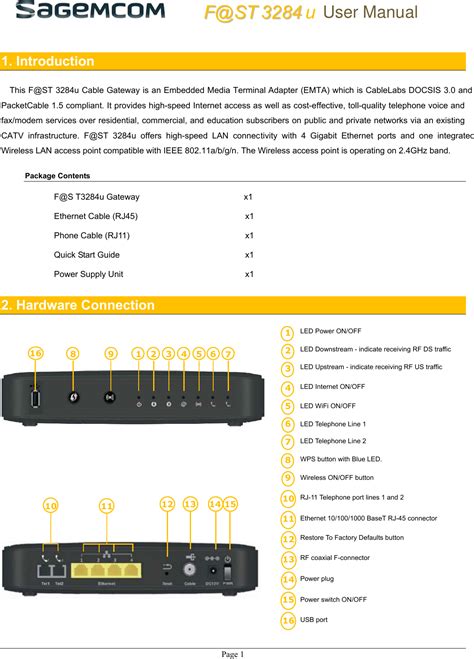 Sagemcom Broands Fast3284u Cable Modem User Manual Rev