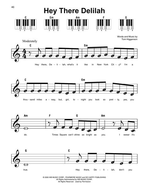 Plain White Ts Hey There Delilah Sheet Music